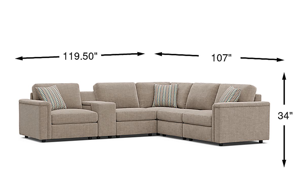 Tempo Modular Beige Chenille Fabric 6pc 6 Pc Sectional With Media ...