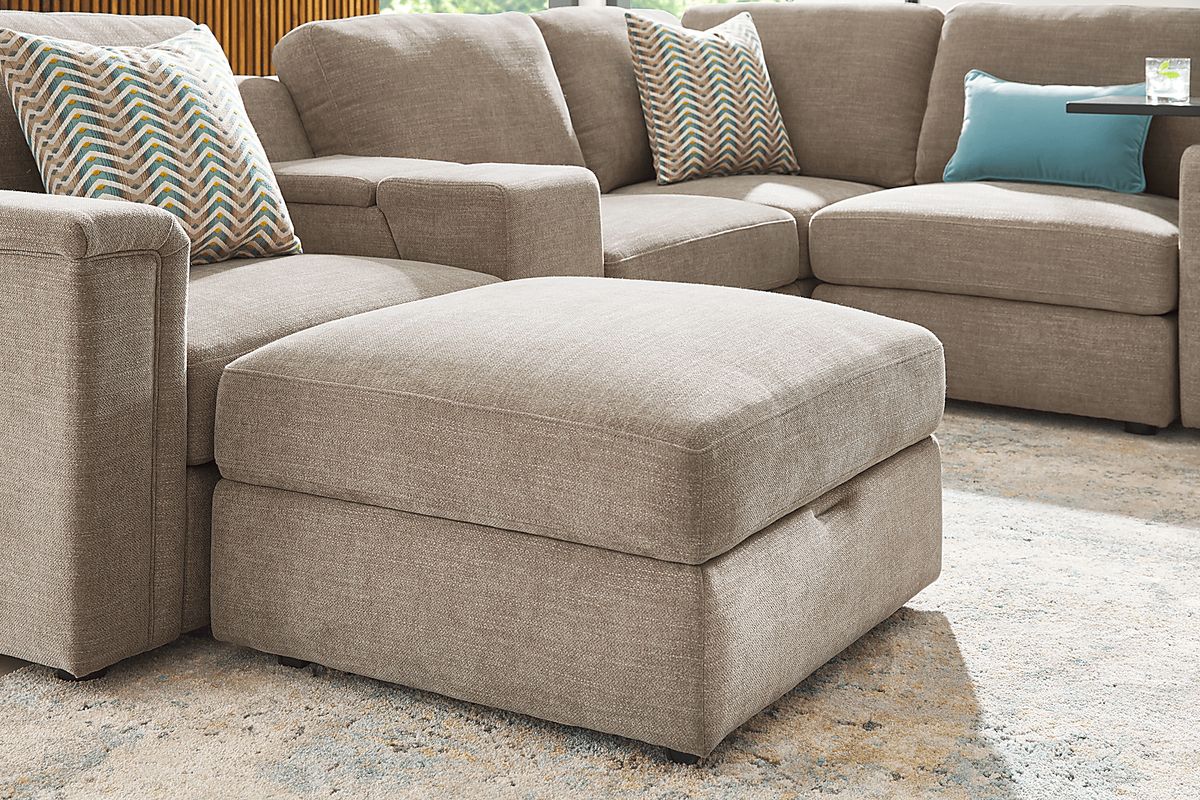 Tempo Modular Beige Chenille Fabric 8pc With Storage Ottoman 8 Pc Sectional Media Console ...