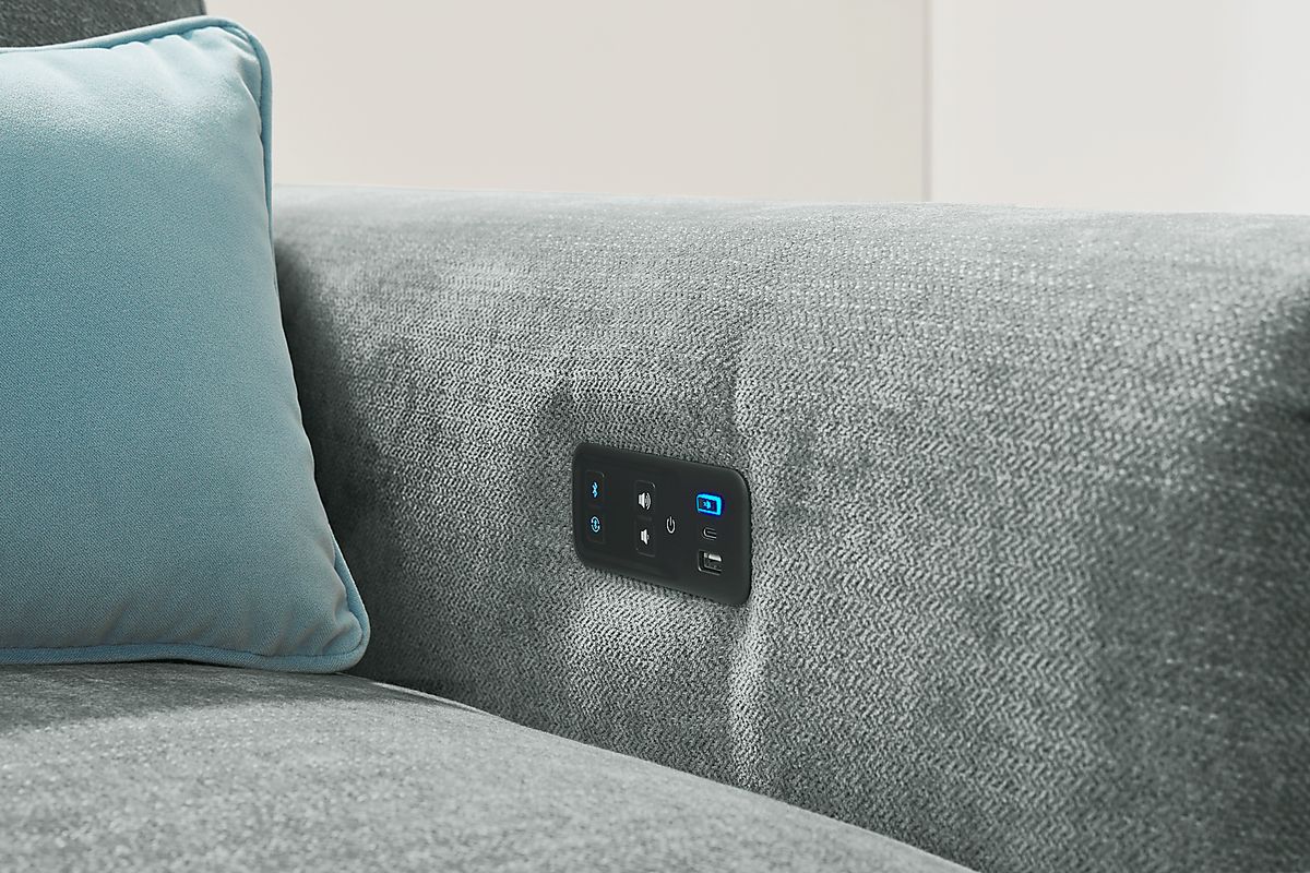 Tempo Modular Blue Chenille Fabric 3pc Sofa 3 Pc Sectional With Audio ...