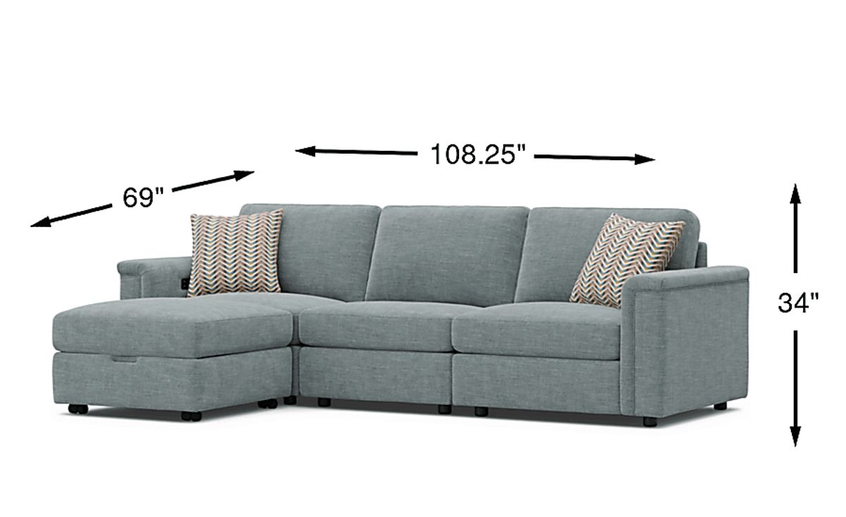 Tempo Modular Blue Chenille Fabric 4 Pc Sectional With Audio | Rooms to Go