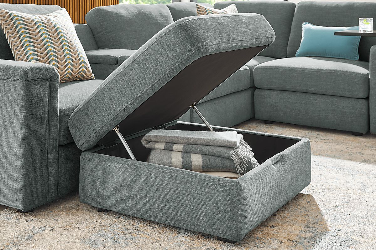 Tempo Modular Blue Chenille Fabric 8pc With Storage Ottoman 8 Pc Left ...