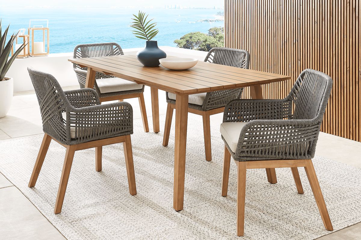 Tessere 5 Pc Natural Light Wood Gray Eucalyptus,Wood Outdoor Dining Set ...