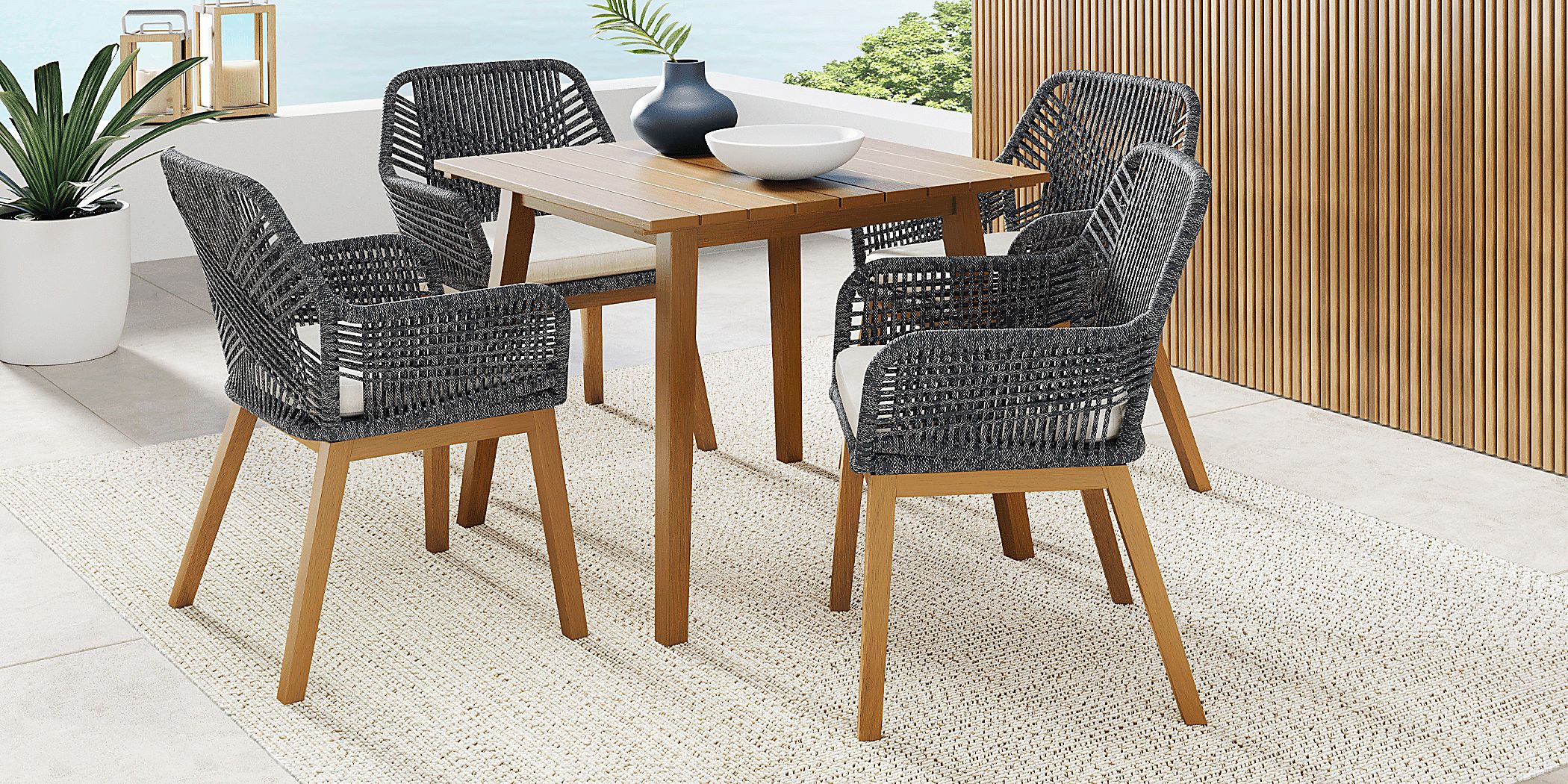 Tessere 5 Pc Natural Light Wood Gray Outdoor Dining Set With Arm Chair ...