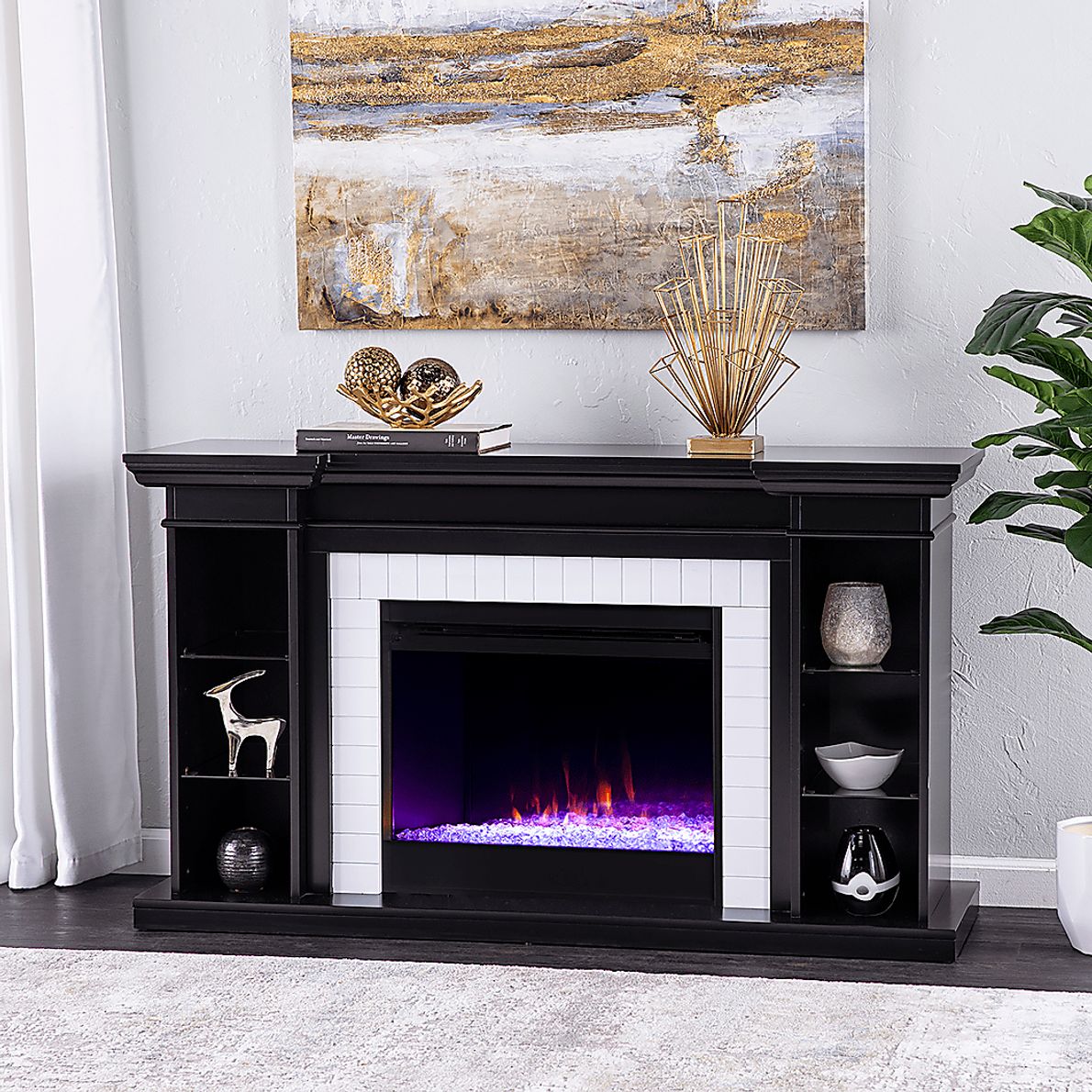Tessman I Black 54 in. Console, With Color Changing Electric Fireplace ...