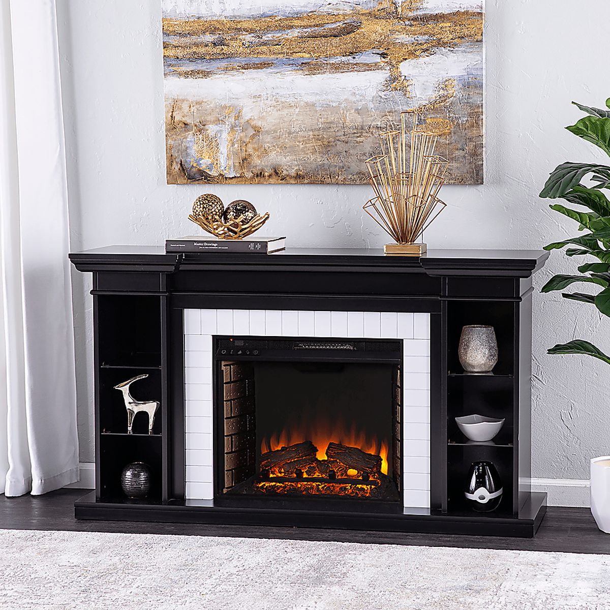 Tessman II Black Black,Colors 54" Console, With Electric Fireplace ...