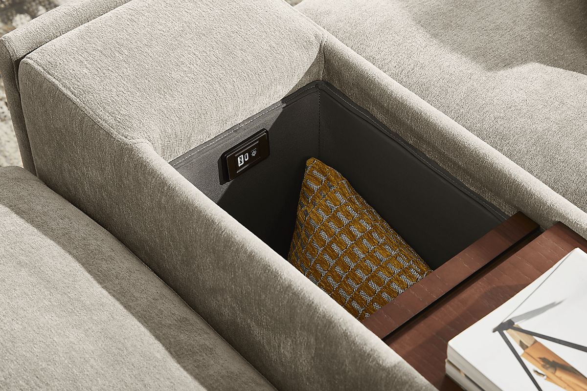 Drew & Jonathan The Flow Gray Chenille Fabric 3 Pc With Console Dual ...