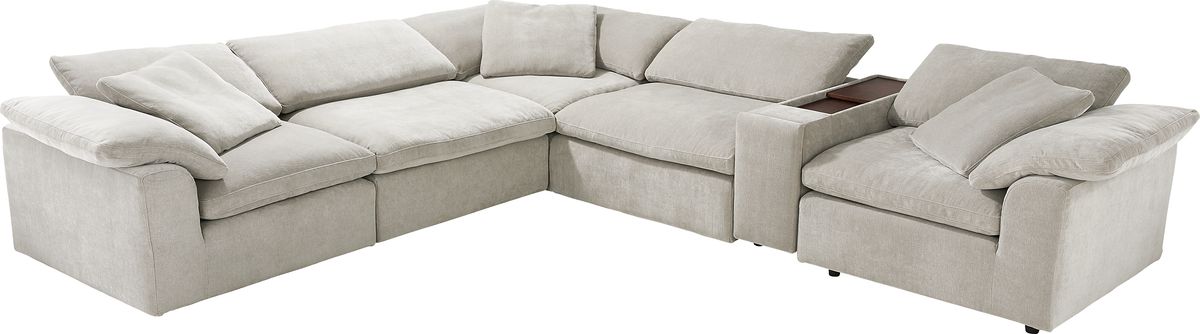 Dormeo Dolce The Flow Gray Chenille Fabric 6 Pc Sectional With Console ...