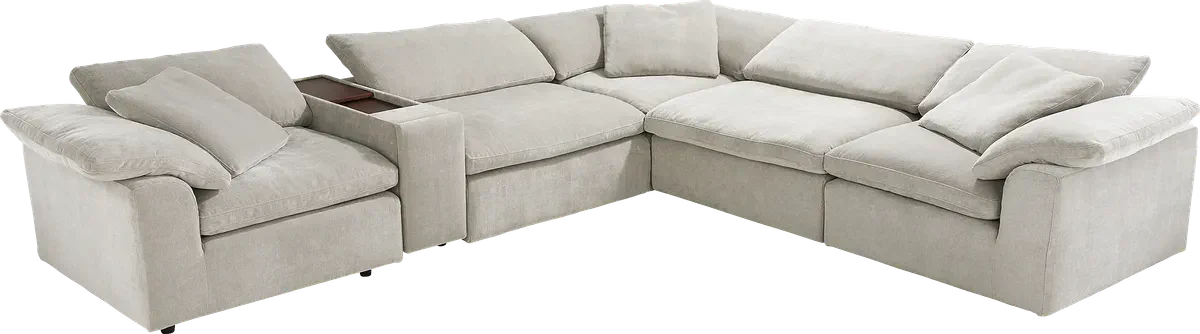 Dormeo Dolce The Flow Gray Chenille Fabric 6 Pc Sectional With Console ...