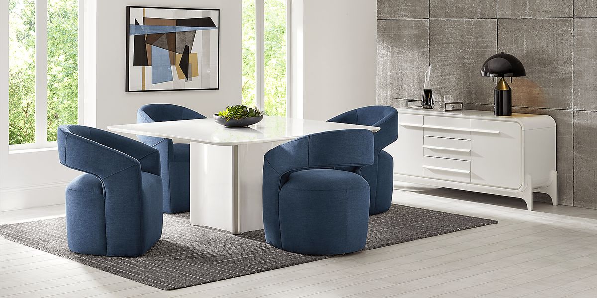 Tobian 5 Pc White Colors,White Navy Blue Dining Room Set - Rooms To Go