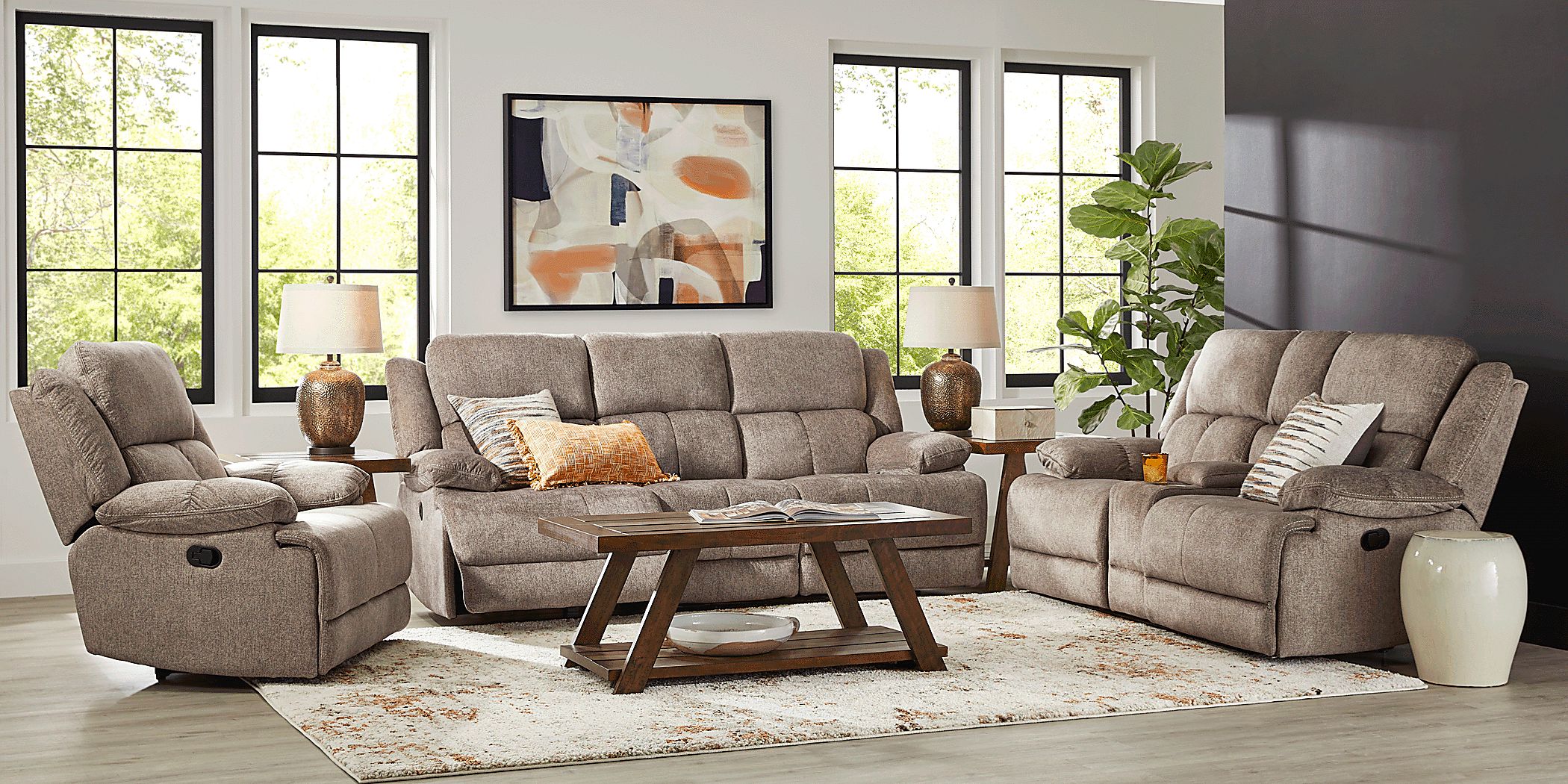 Townsend 3 Pc Brown Woven Power Reclining Living Room Set With Power ...