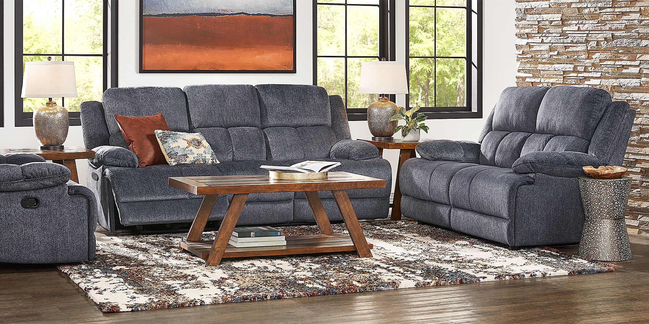 Townsend 2 Pc Gray Woven Non-Power Reclining Living Room Set With Reclining Sofa, Stationary ...