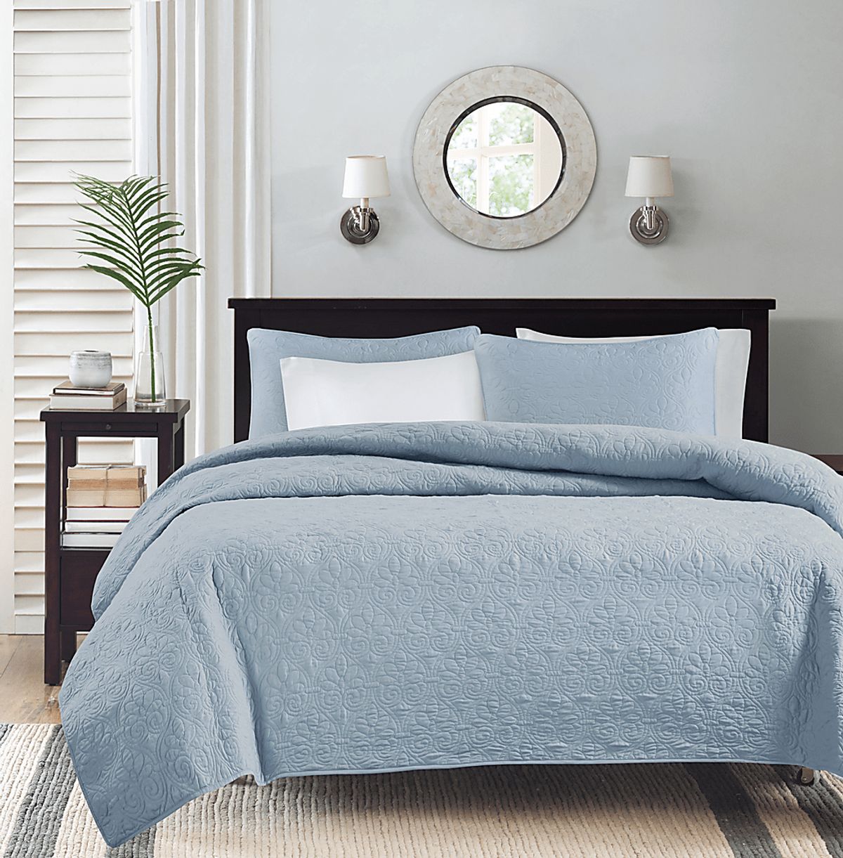Toyah Light Blue Cotton,Polyester Fabric 3 Pc Full/Queen Quilt Set ...