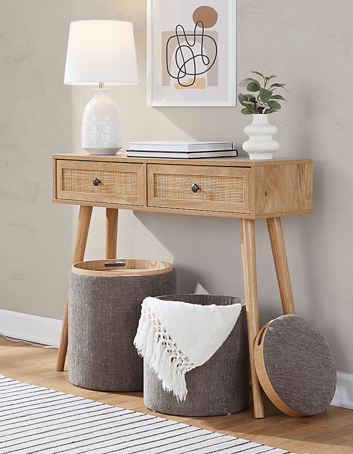 Traymore Brown Dark Wood Polyester Fabric Ottoman | Rooms to Go