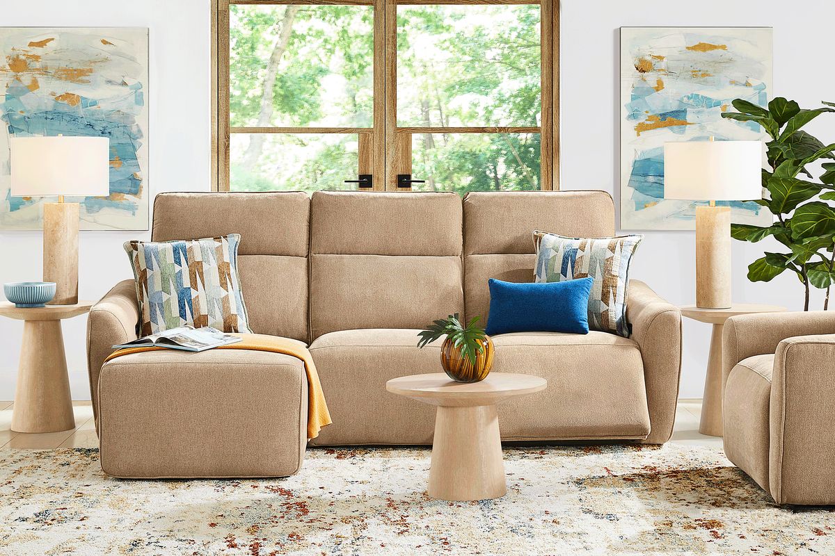 Tremont Sand Beige Chenille Fabric 3 Pc Power Reclining Sectional ...