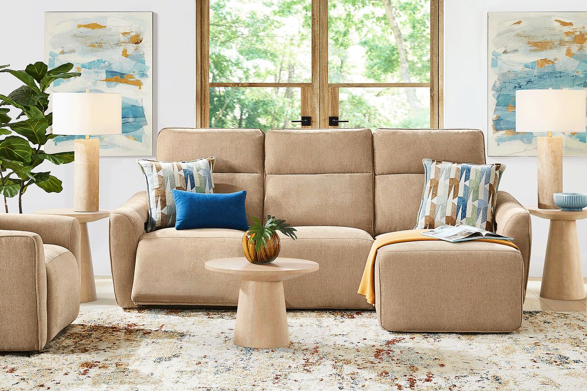 Tremont Sand Beige Chenille Fabric 3 Pc Power Reclining Sectional ...