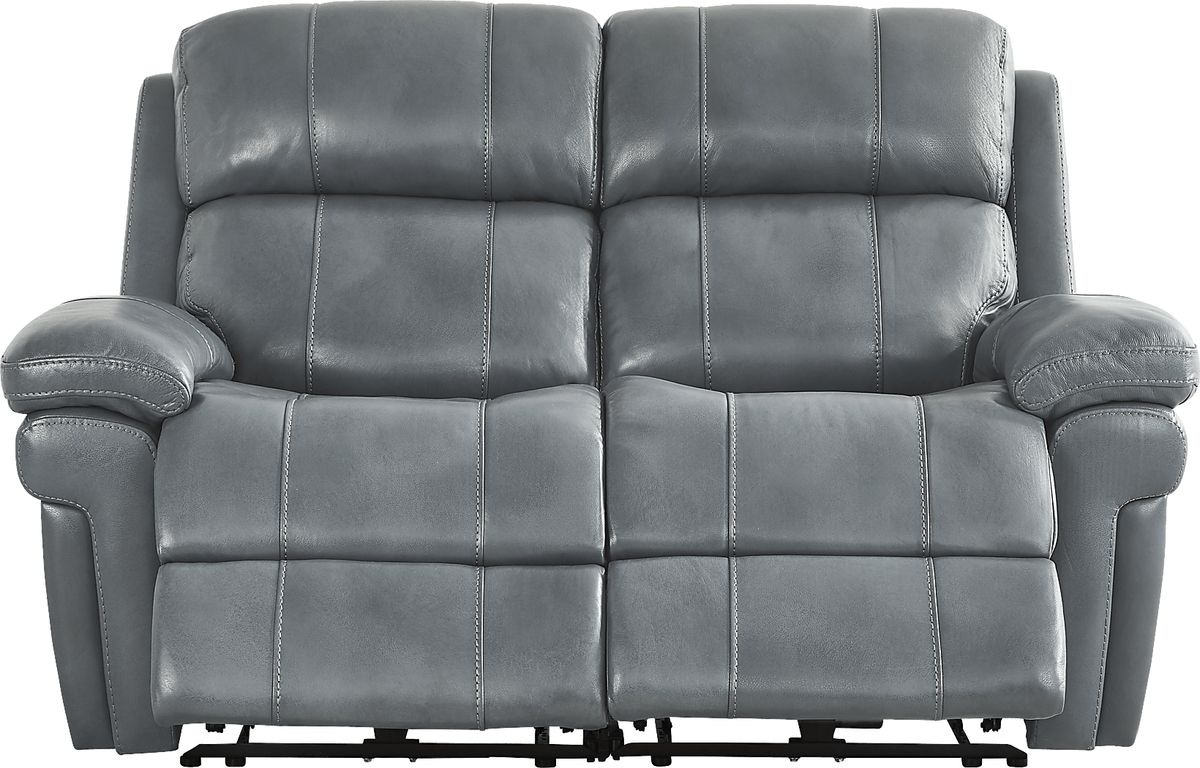Trevino Lane Blue Leather Dual Power Reclining Loveseat | Rooms to Go
