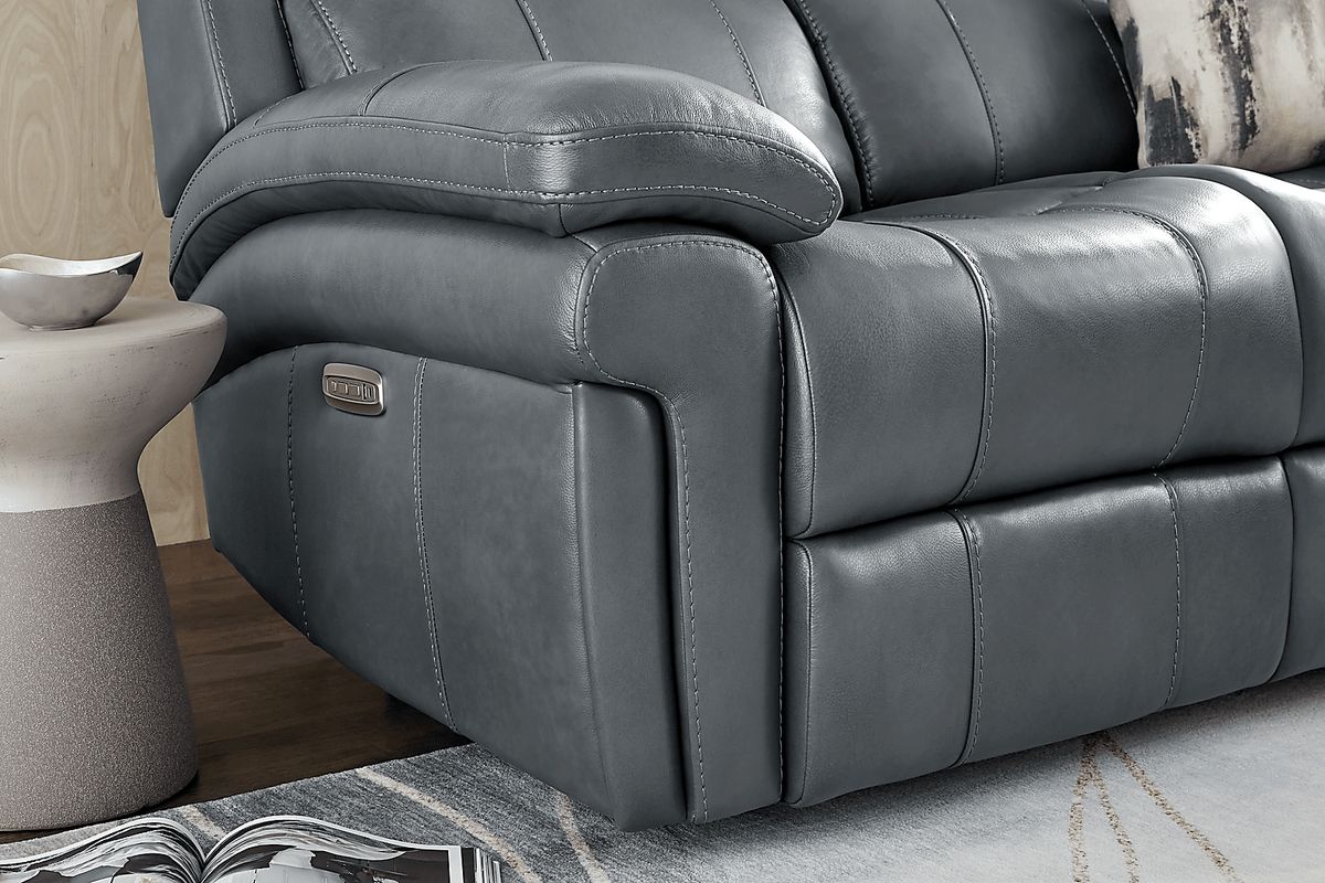 Trevino Lane Blue Leather Dual Power Reclining Sofa | Rooms to Go