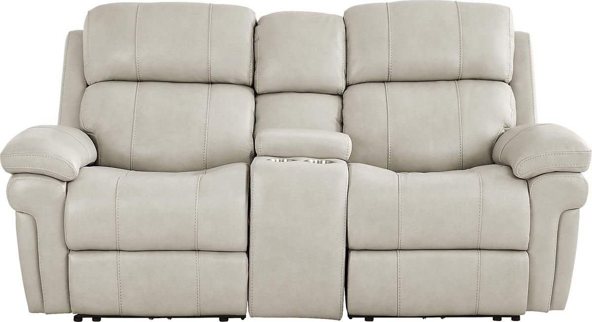 Trevino Lane Gray Leather Dual Power Reclining Loveseat | Rooms to Go