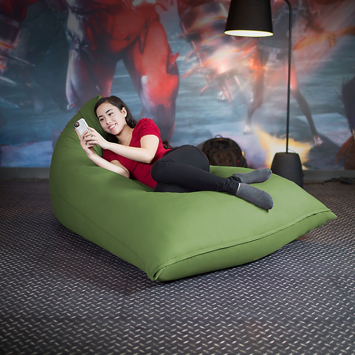 Triform Green Cotton Fabric Bean Bag Chair | Rooms to Go