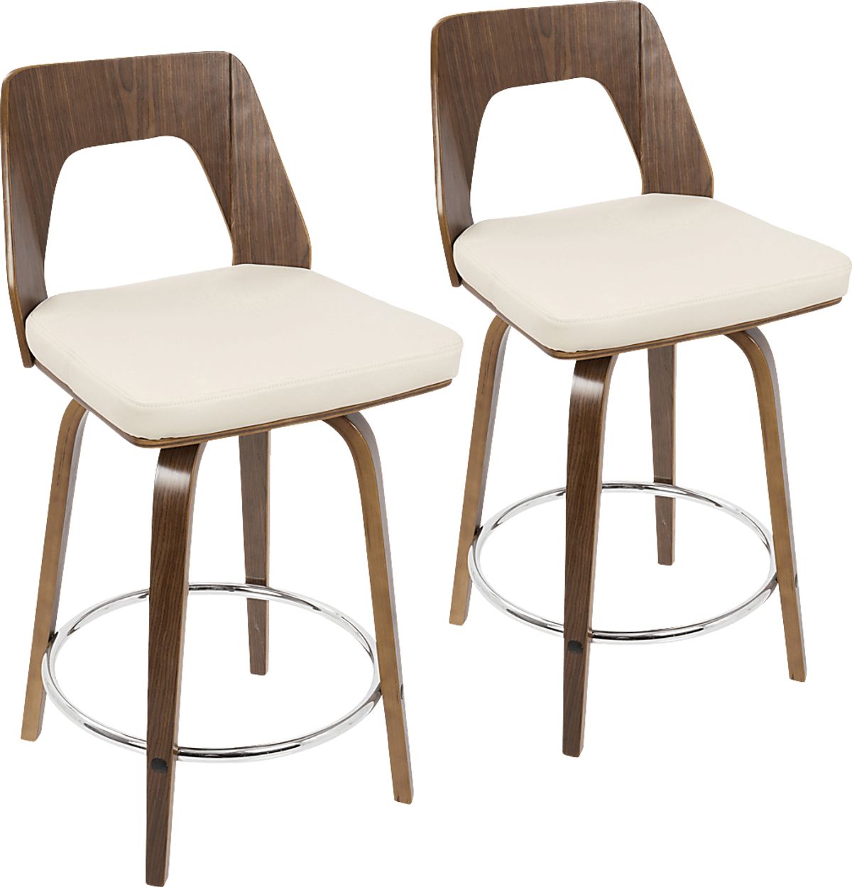 Trilogy Walnut Dark Wood Cream Beige Counter Height Stool (Set Of 2 ...