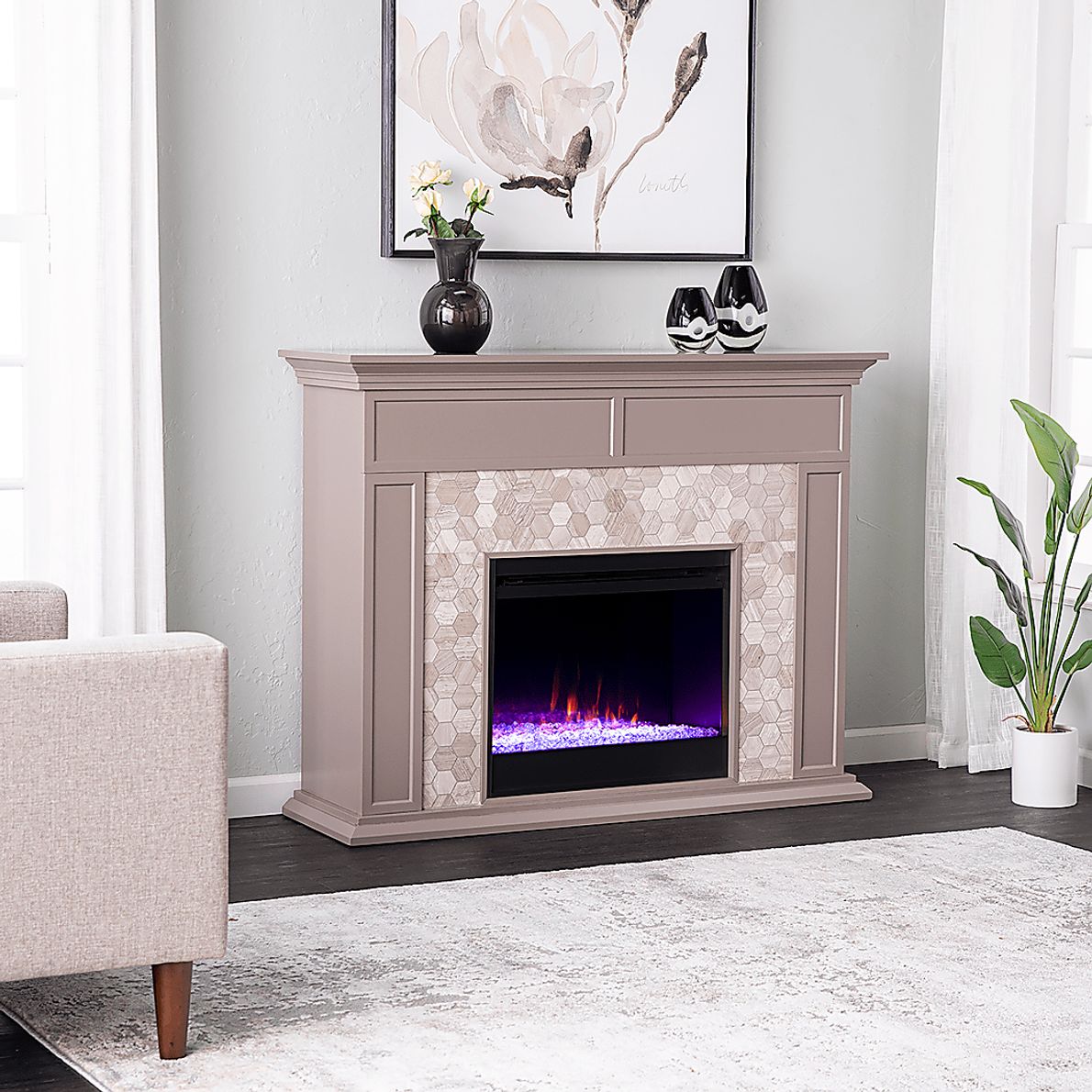 Tronewood I Gray 50 in. Console, With Color Changing Electric Fireplace ...