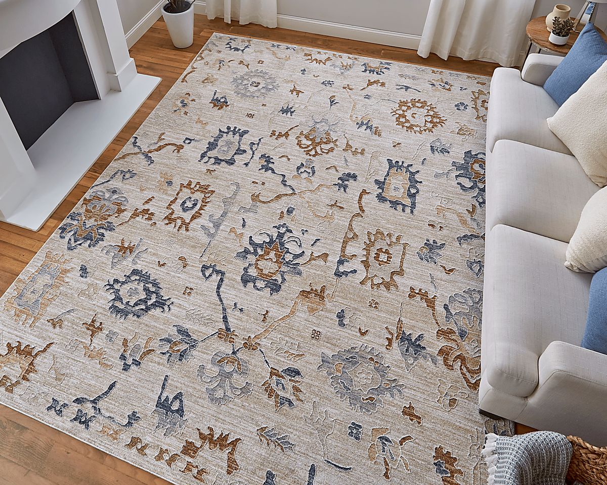 Tudama Blue,Gold,Ivory Beige,Blue,Yellow Rugs | Rooms to Go