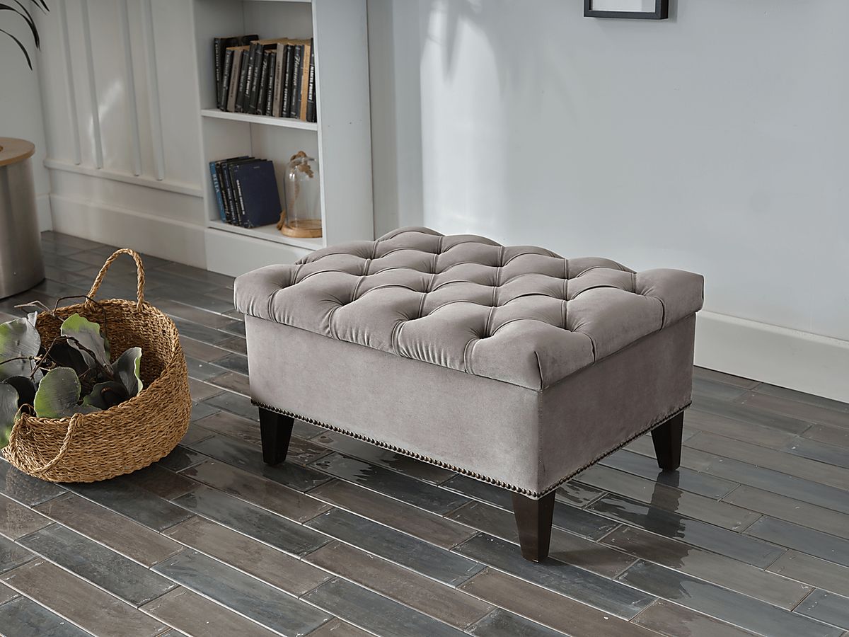 Tumbrel Gray Polyester Fabric Ottoman | Rooms to Go