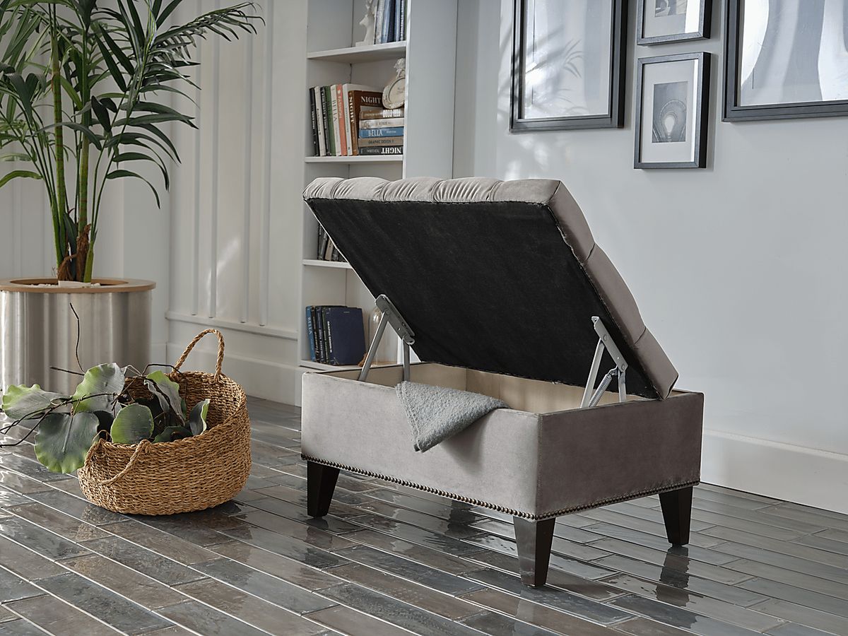 Tumbrel Gray Polyester Fabric Ottoman | Rooms to Go