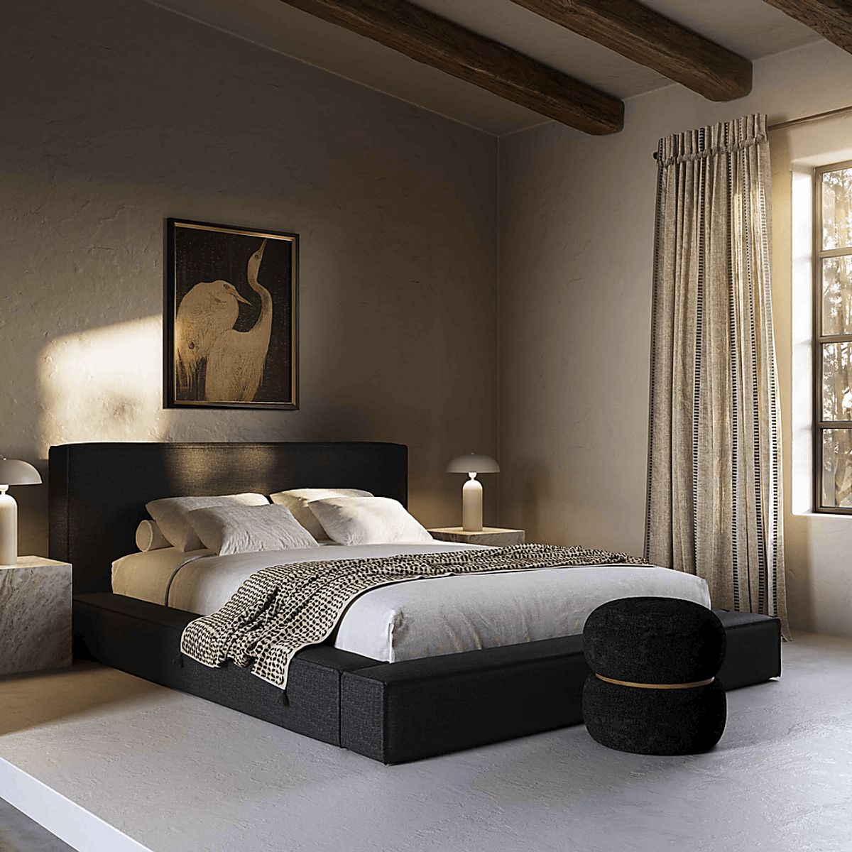 Tumelty Black Linen Fabric King Bed | Rooms to Go