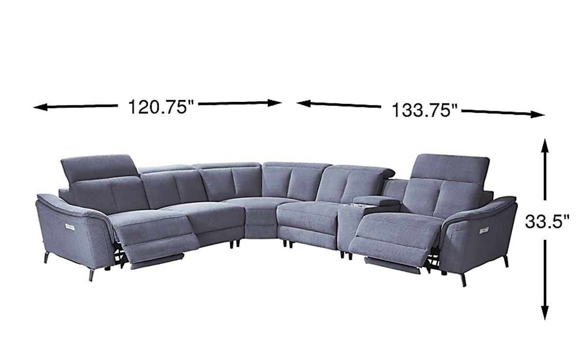 Turano Denim Blue Fabric 6 Pc Dual Power Reclining Sectional | Rooms to Go
