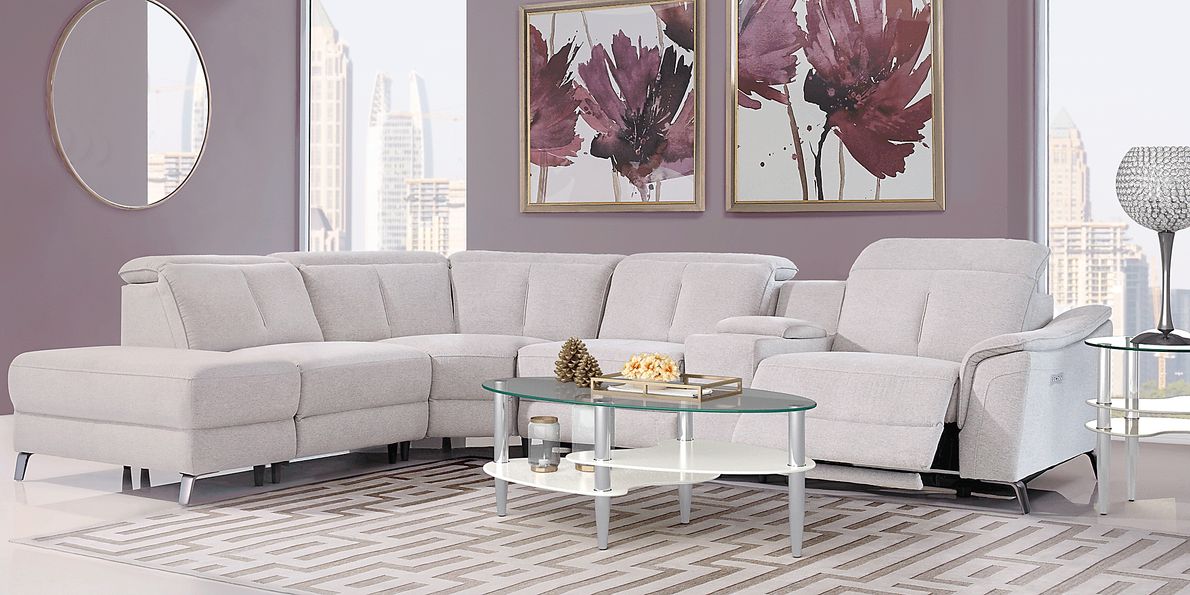 Turano 9 Pc Gray Woven Dual Power Reclining Sectional Living Room With ...