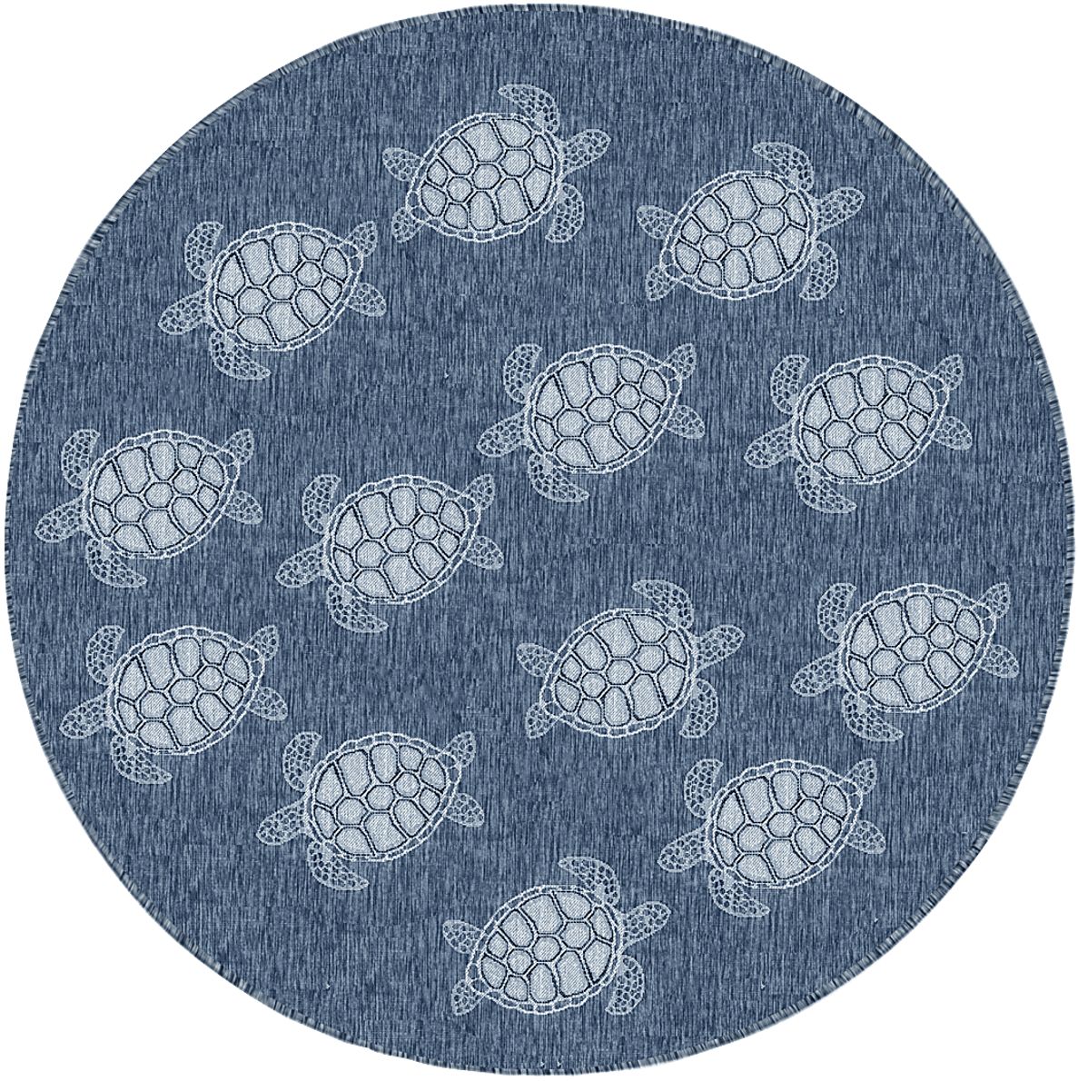 Turtle Cove Navy 7'10 Round Indoor/Outdoor Rug - Rooms To Go