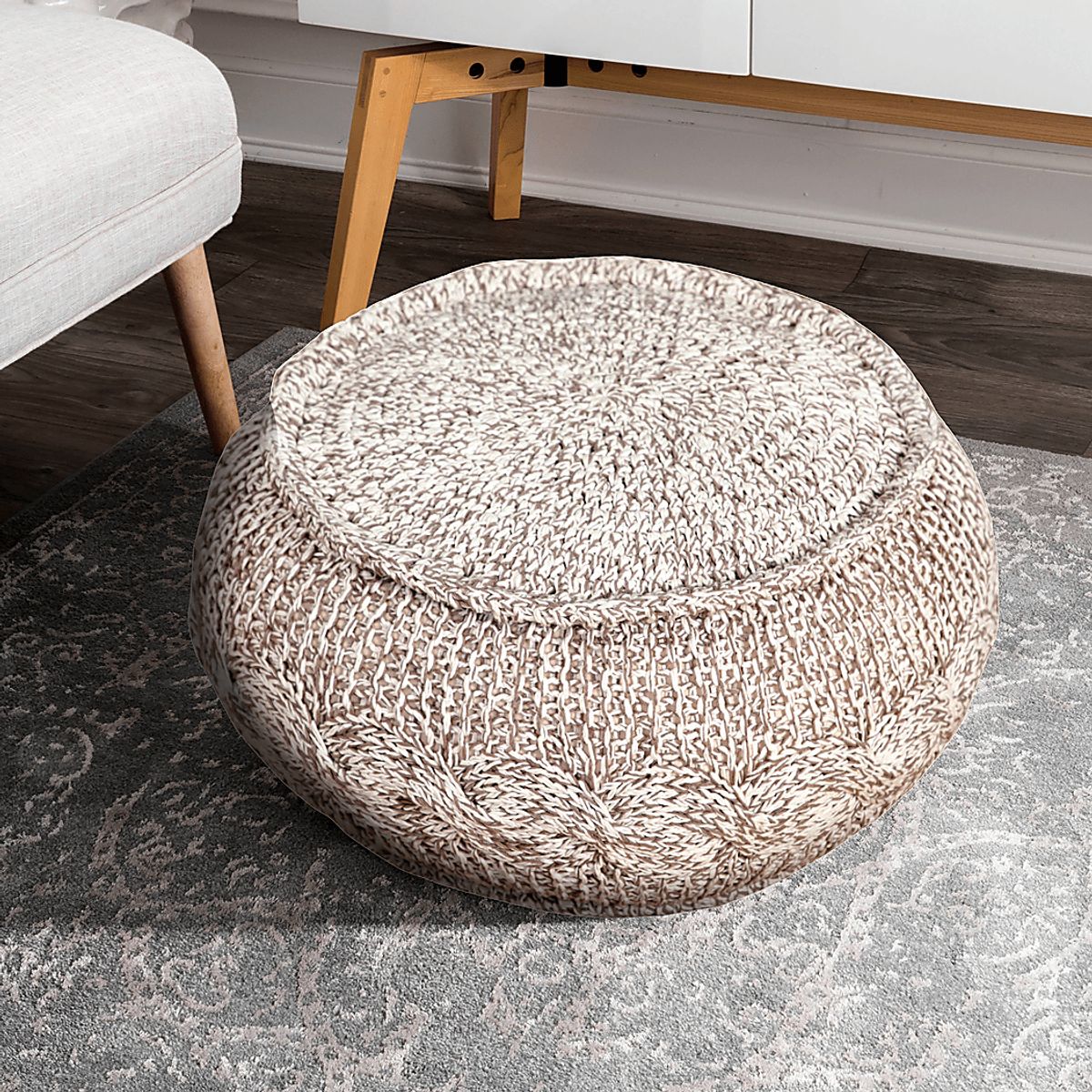 Urili Natural Beige,White Cotton Fabric Poufs | Rooms to Go