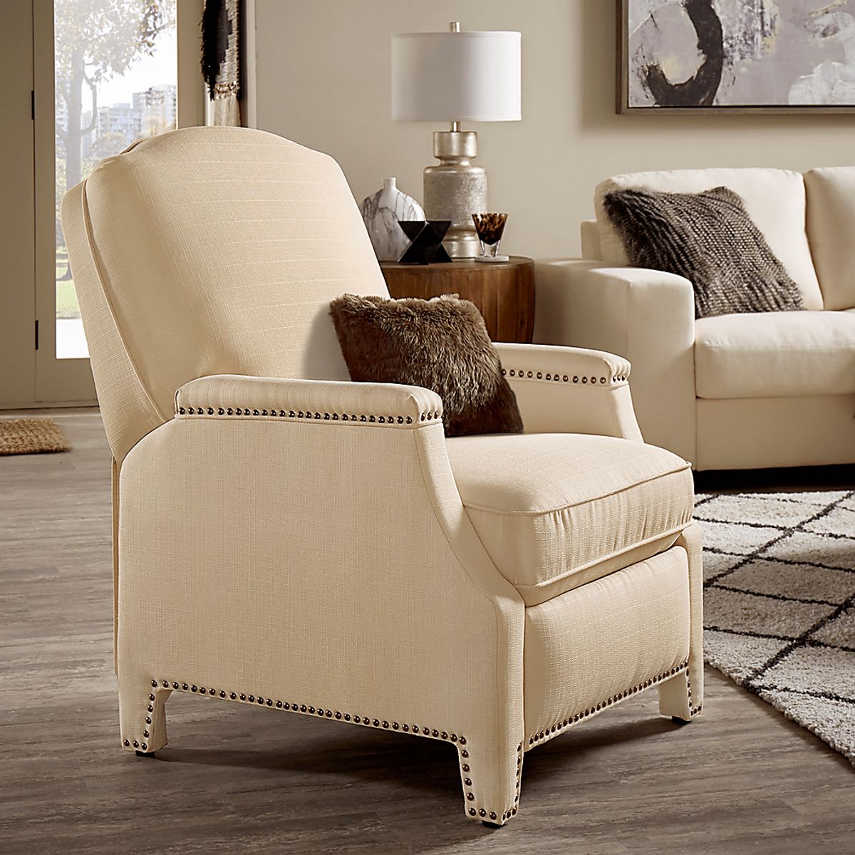 Utila Beige Polyurethane Fabric Pushback Recliner | Rooms to Go