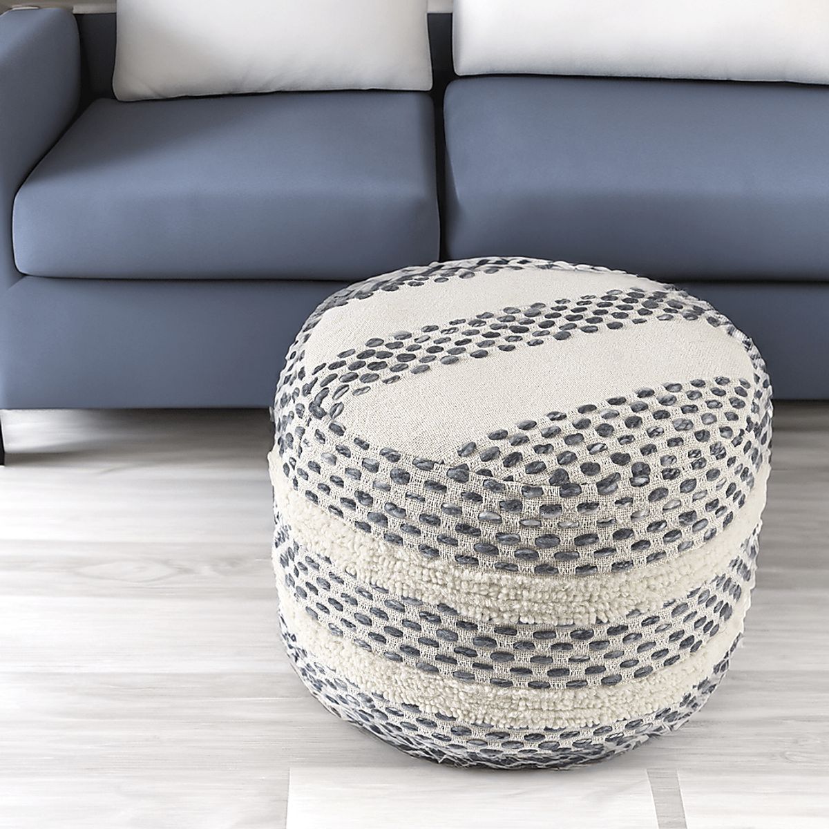 Vaddo Gray,Ivory Beige,Gray Cotton,Polyester,Wool Fabric Poufs | Rooms ...