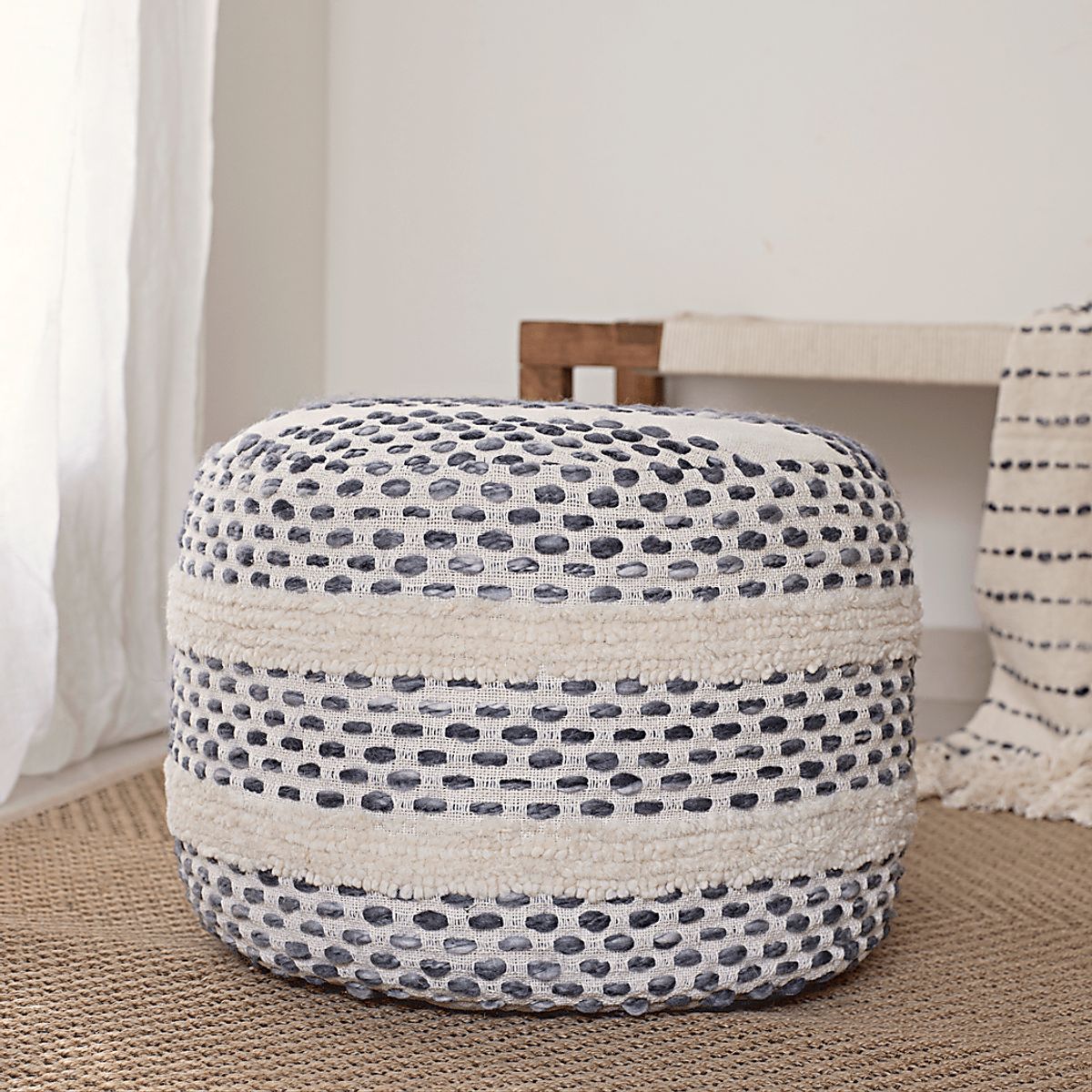 Vaddo Gray,Ivory Beige,Gray Cotton,Polyester,Wool Fabric Poufs | Rooms ...