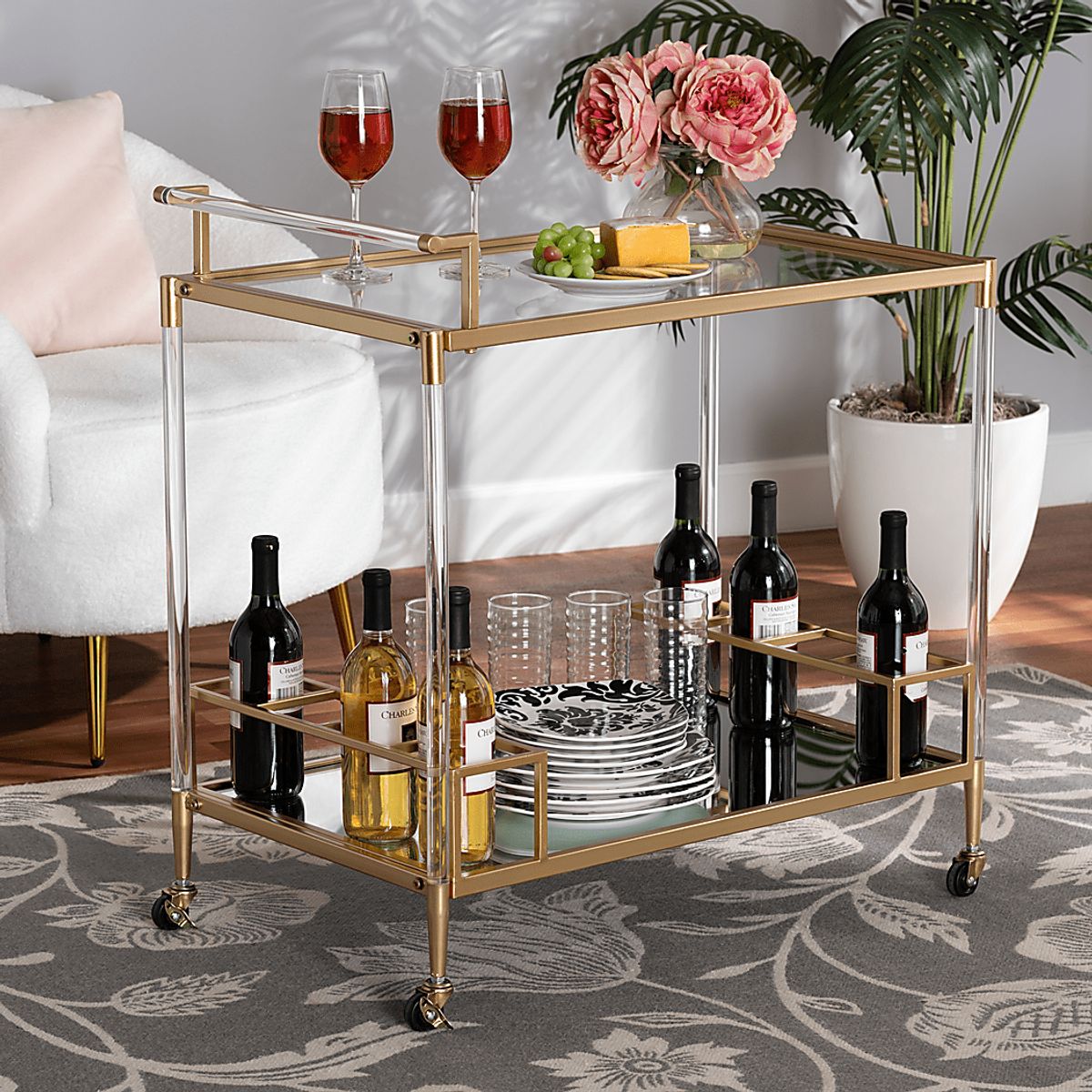 Valdavia Gold Yellow Bar Cart | Rooms to Go