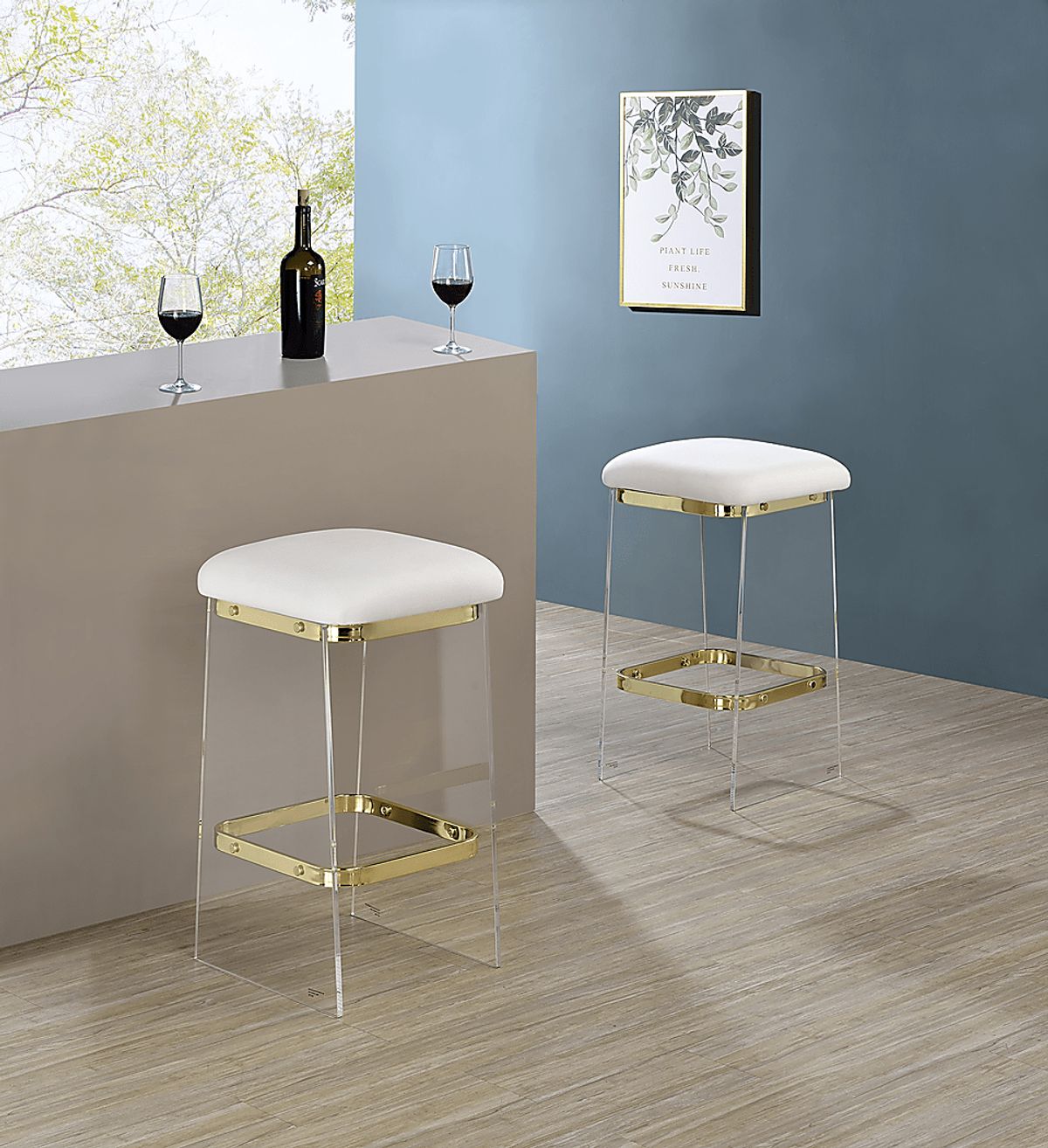 Valelo Clear White Gold Yellow Counter Stool, Set Of 2 | Rooms to Go