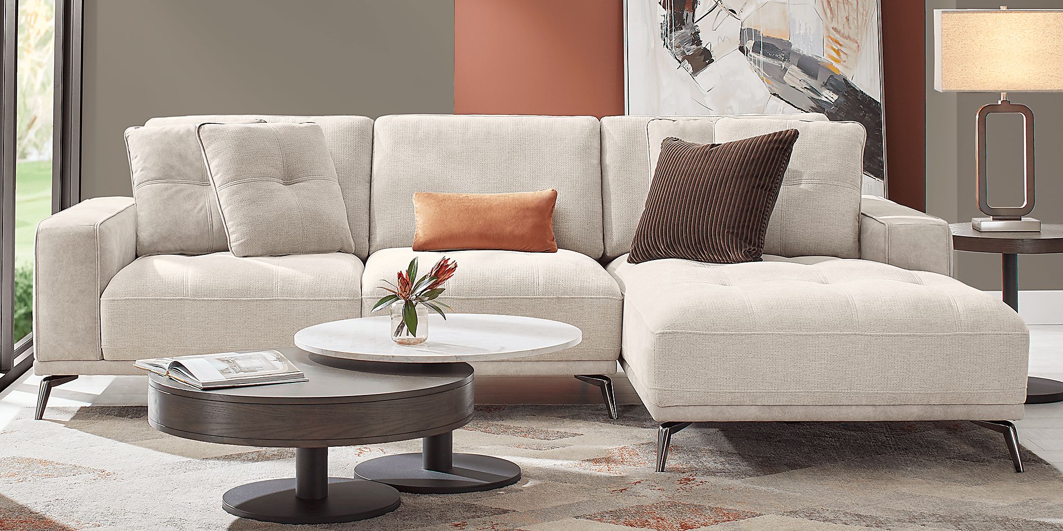 Valencia Light Gray Woven 2 Pc With Chaise Right Arm Sectional | Rooms ...