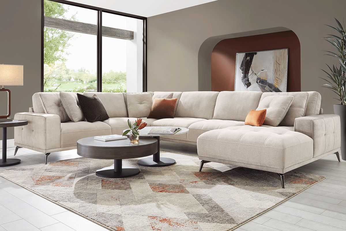 Valencia Light Gray Woven 4 Pc With Chaise Right Arm Sectional | Rooms ...