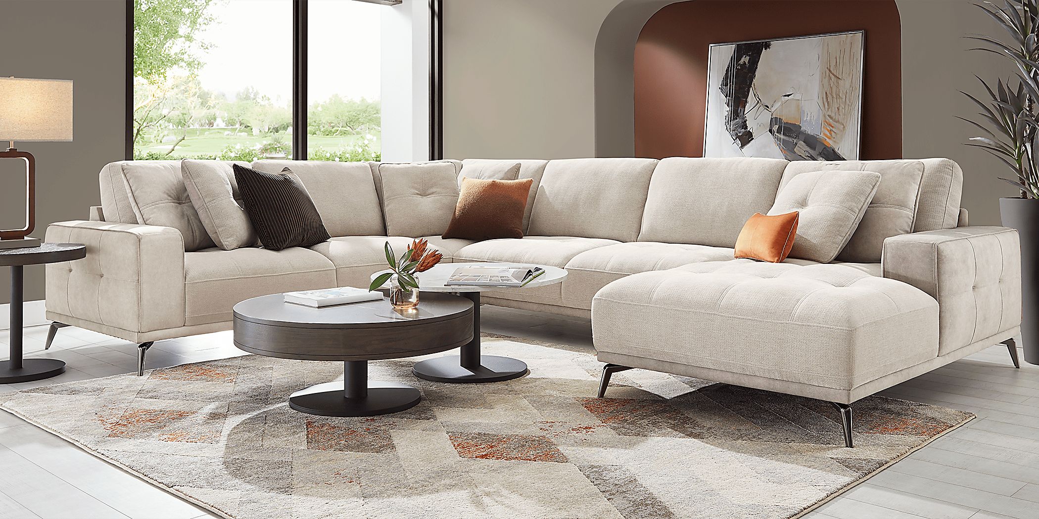 Valencia Light Gray Woven 4 Pc With Chaise Right Arm Sectional | Rooms ...