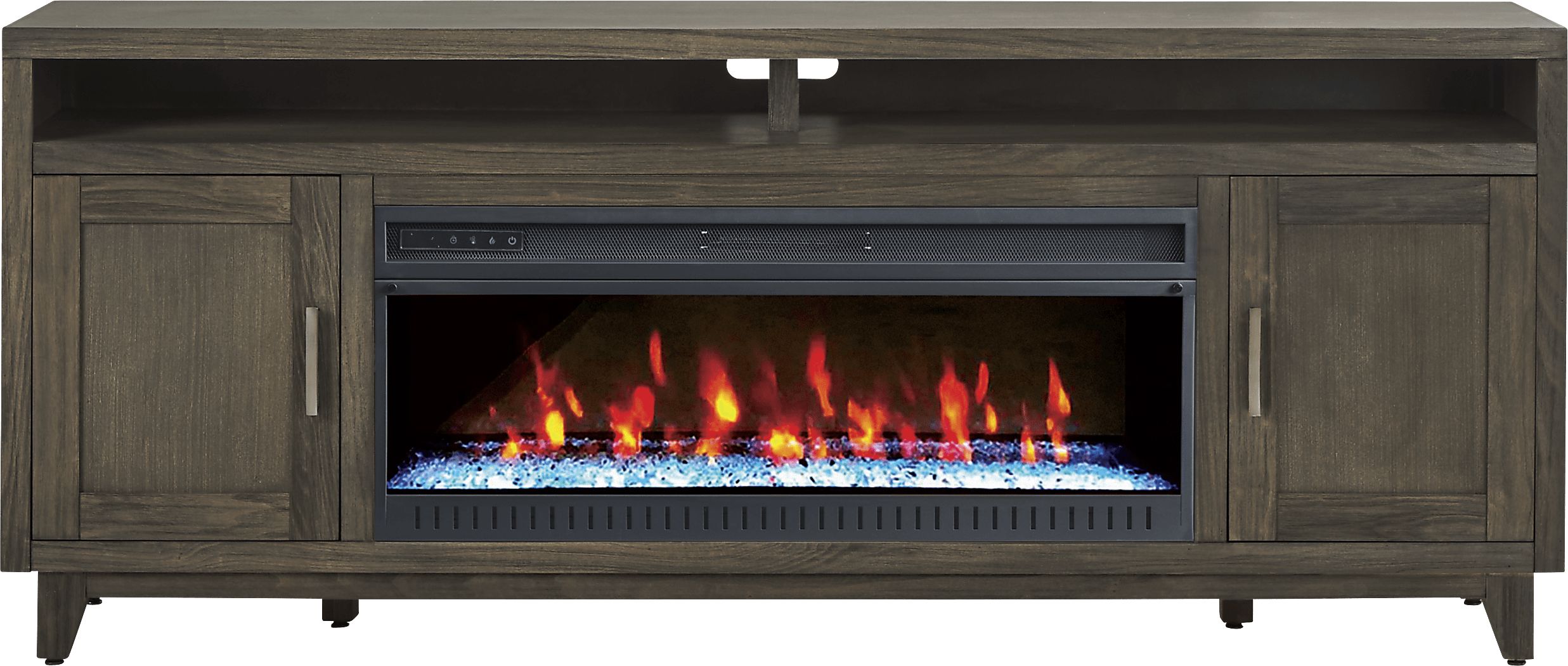 Valinor 2 Pc Brown Dark Wood 80 in. Console With Crystal Firebox ...