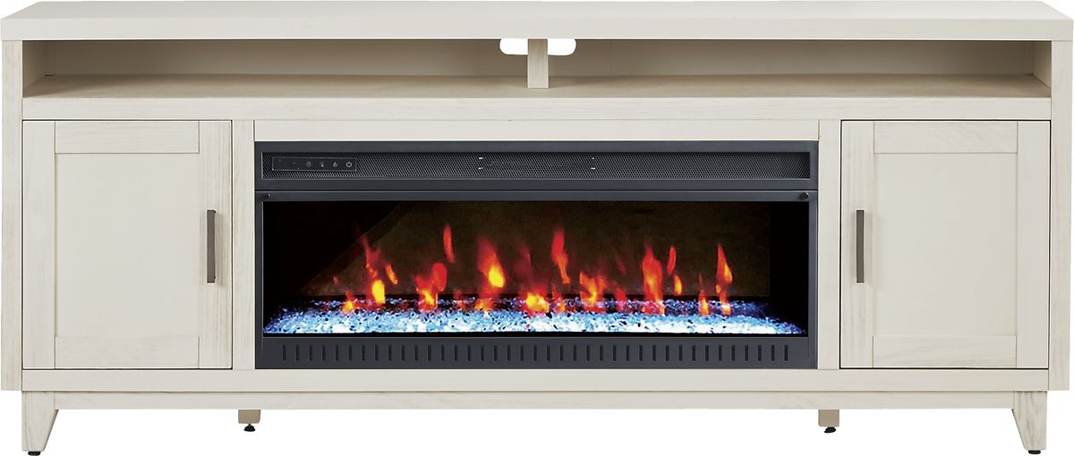 Valinor 2 Pc White Colors,White 80 in. Console With Crystal Firebox ...