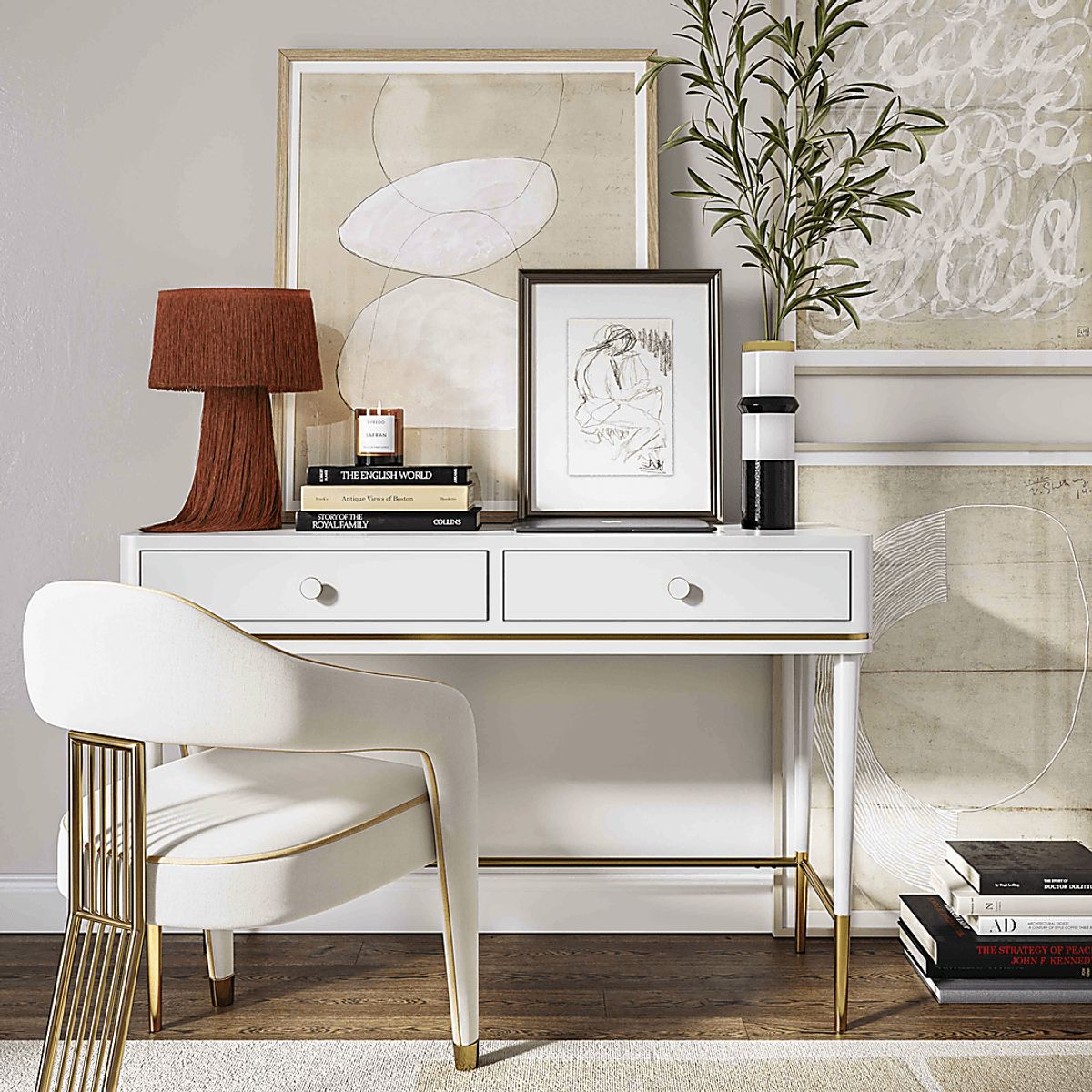 Vandam Off-White Beige,White Desk | Rooms to Go