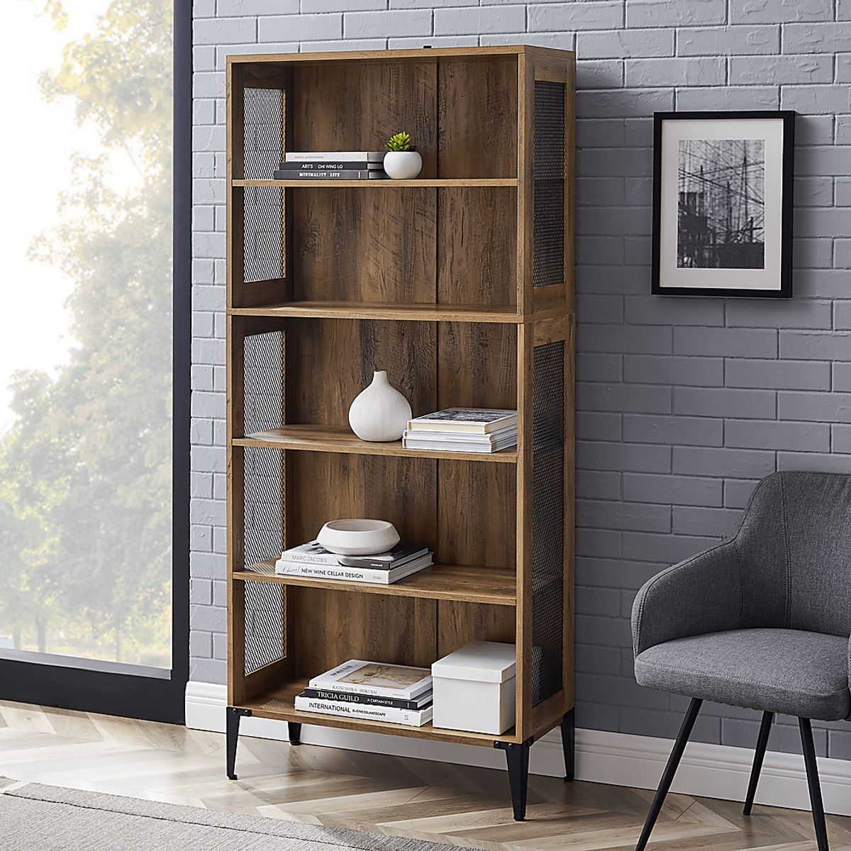 Vardall Barnwood Brown Bookcase | Rooms to Go