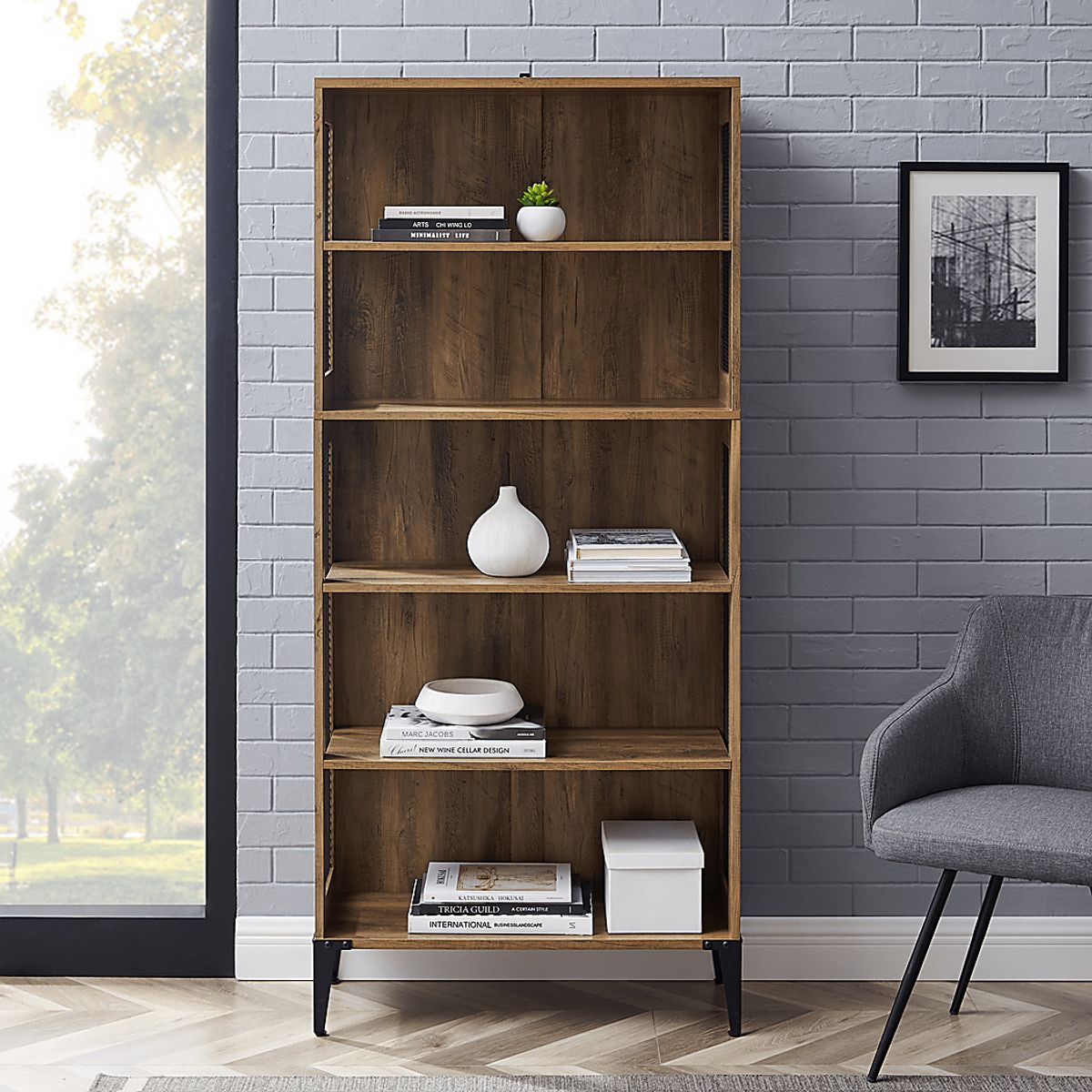 Vardall Barnwood Brown Bookcase | Rooms to Go