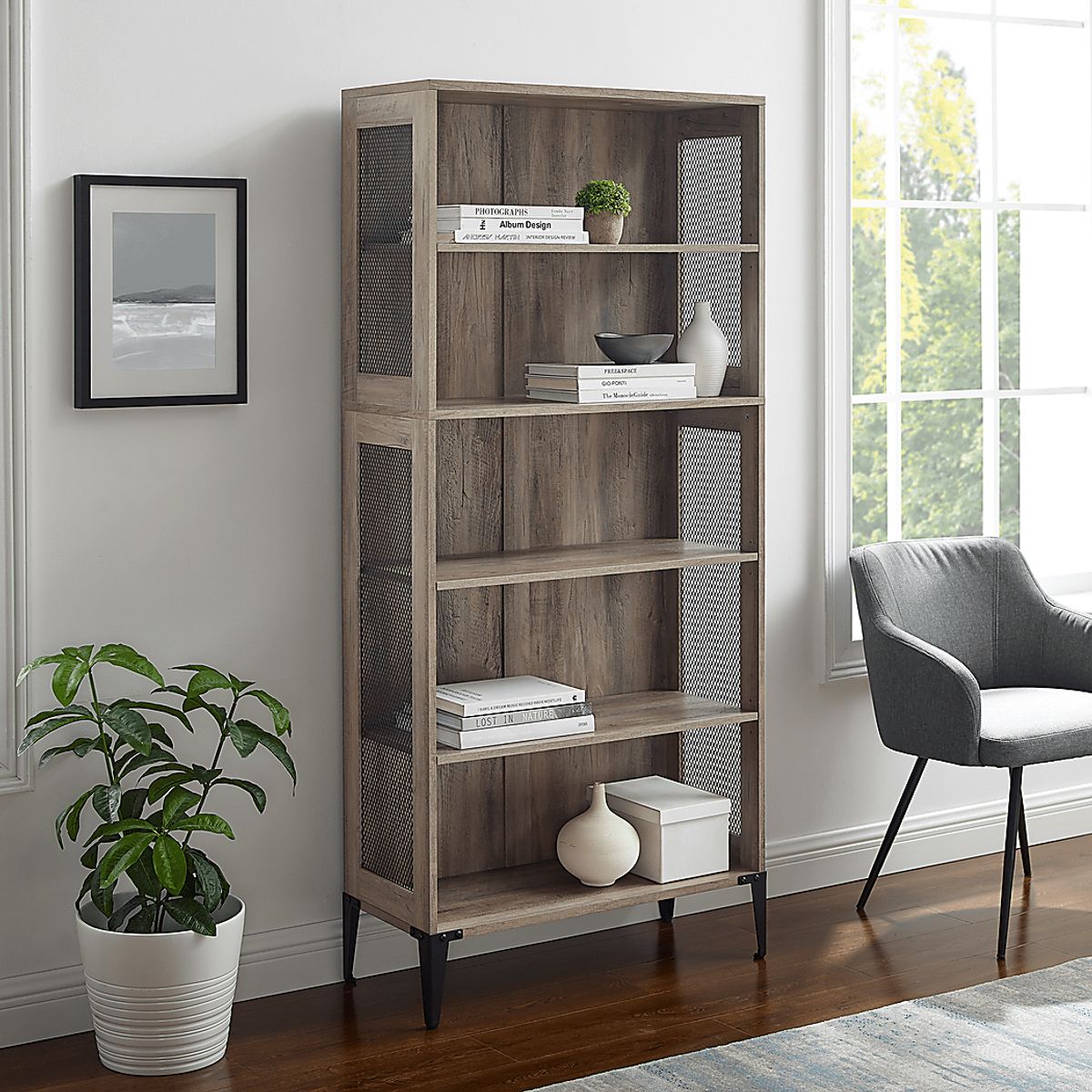 Vardall Gray Bookcase | Rooms to Go