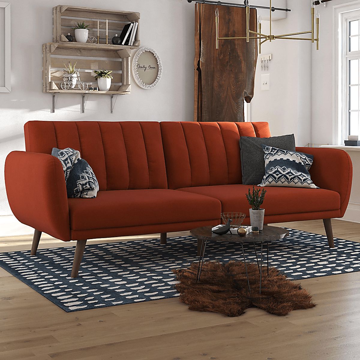 Velron Orange Orange,Red Linen Fabric Futon | Rooms to Go