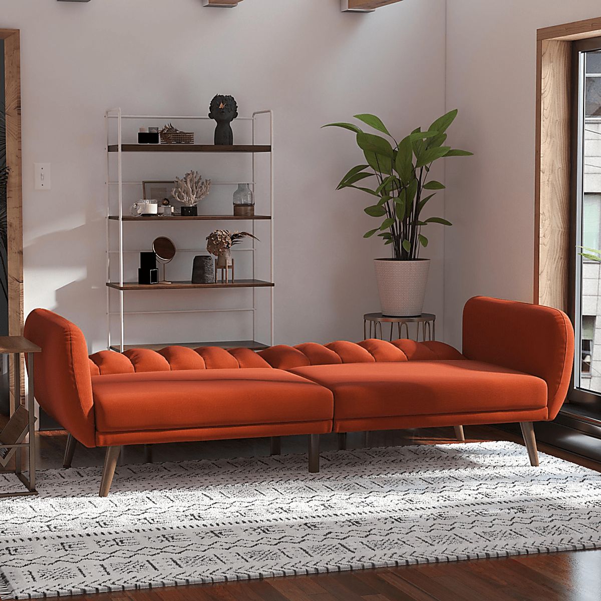 Velron Orange Orange,Red Linen Fabric Futon | Rooms to Go