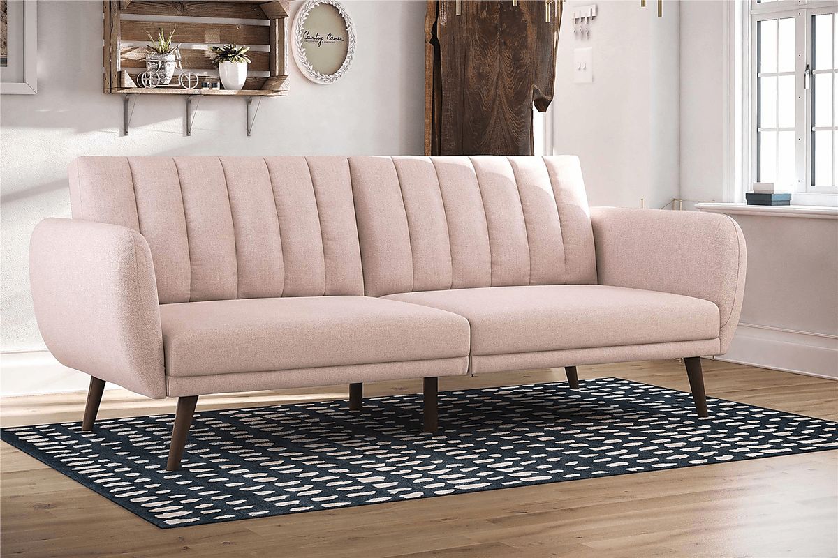 Velron Pink Linen Fabric Futon | Rooms to Go